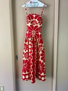 FARM Rio | Dresses | Farm Rio Palermo Midi Dress Red And Cream Floral ...